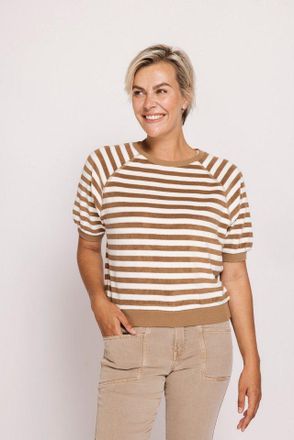 Zhrill Kurzarmshirt INGE taillenlange Schnittform, Kurzarm, gestreifte Frottee-Optik