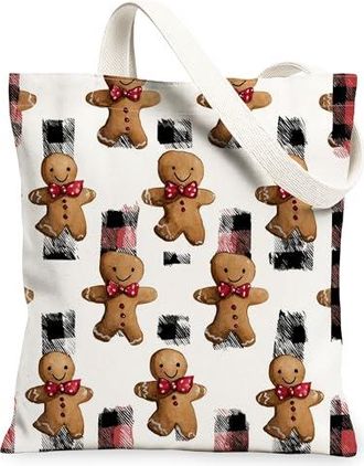 Generic Sacs fourre-tout en toile de pain d&eacute;pices, joli motif biscuits de vacances, sacs de courses r&eacute;utilisables, amusants et festifs, l&eacute;gers et lavables en 