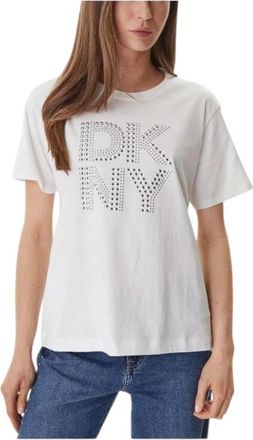 DKNY Dkny, Femme, Tops, Blanc, Taille: 42 FR Rhinestone Logo Relaxed T-shirt