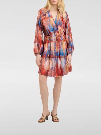 Momoni Mini-robe en soie &agrave; imprim&eacute; abstrait avec col en V et manches longues