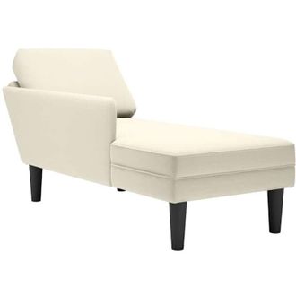 vidaXL Fauteuil long avec coussin et accoudoir droit crème velours Vidaxl