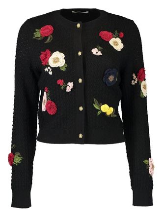 Alice & Olivia cardigan Millie à appliqué floral - Noir