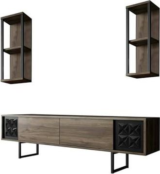 Dmora Fernsehschrank Kaus, St&auml;nder f&uuml;r Wohnzimmerfernseher, Niedriges Wohnzimmer-Sideboard, TV-St&auml;nderbasis, 180x30h48 cm, Walnuss und Schwarz