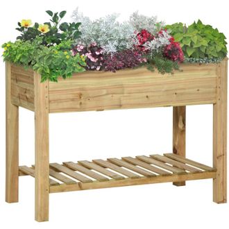 OUTSUNNY Jardini&egrave;re sur&eacute;lev&eacute;e - Outsunny - avec &Eacute;tag&egrave;re de Rangement en Bois - Trous de Drainage - 113 x 56 x 84 cm - vert