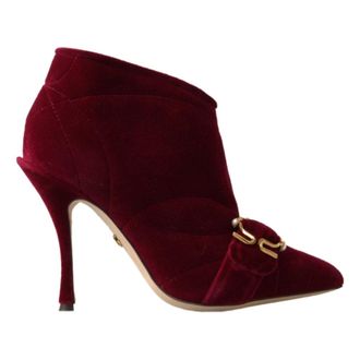 Dolce & Gabbana Burgunder Samt Ankle Boots mit seitlichem Rei&szlig;verschluss - - Shoes - Damen - Rot - 40 EU