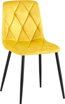 Clp Esszimmerstuhl gepolstert Clairton, Küchenstuhl mit gestepptem Bezug, mit schwarzem Metallgestell, bis 150 kg belastbar, Farbe:gelb, Material:Samt