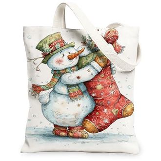 Generic Sacs fourre-tout en toile motif bonhomme de neige - R&eacute;utilisables - Jolis personnages dhiver - L&eacute;gers et lavables - 33 x 38 cm