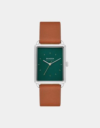 Skagen Hagen - Herrenuhr aus silberfarbenem Edelstahl mit drei Zeigern und braunem Armband