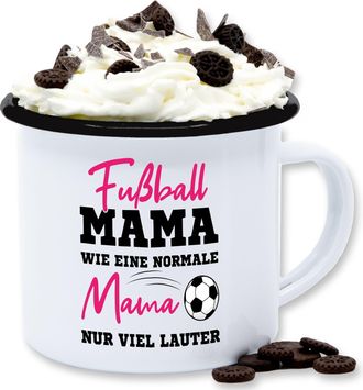 Shirtracer Emaille Tasse Blechtasse - Tassen - Fußball Mama wie eine normale Mama nur viel lauter - 300 ml - Weiß Schwarz - zum muttertag mum fussball mütter fuß