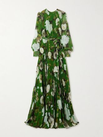Erdem Robe Aus Cr&ecirc;pe De Chine Mit Blumenmuster Und Plissee - Gr&uuml;n
