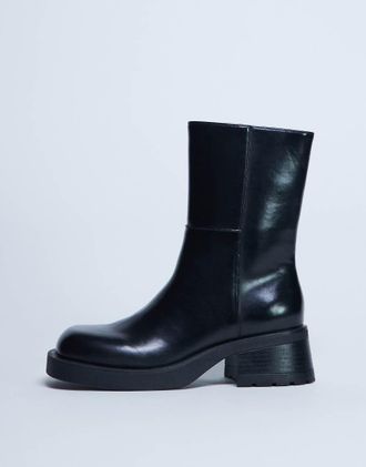 Topshop Nina - Ankle-Boots in Schwarz mit dicker Sohle und Absatz
