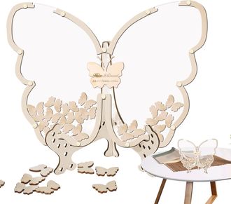 Generic G&auml;stebuch Butterfly Baby Shower G&auml;stebuch Butterfly | G&auml;stebuch Schmetterling aus Holz f&uuml;r die Hochzeit | Alternative Empfangserinnerung, G&auml;stebuch f&uuml;