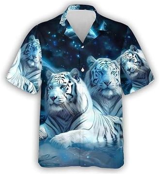 Keephen Cool Tigre Chemise &agrave; Boutons Femmes Hommes Tigre Impression 3D Chemise Hawaiienne Col &agrave; Revers Plage Vacances Chemise de Bowling