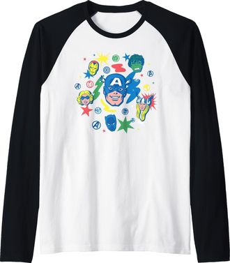 MARVEL Super Heroes Avengers Captain America Big Face Retro Raglan