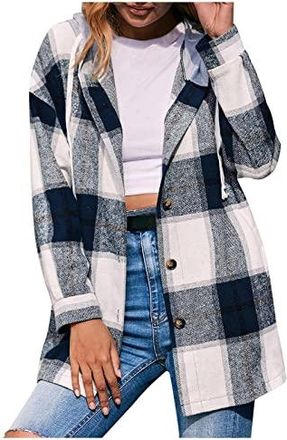 Generic 2026 Vestes &eacute;paisses pour femmes, manteau de couleur classique, cardigan &agrave; capuche, manches longues, boutonn&eacute;, veste dext&eacute;rieur, bleu marine, S