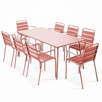 Oviala Ensemble table de jardin et 8 fauteuils en m&eacute;tal argile - Palavas