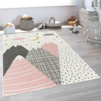 Paco Home Paco Home - Tapis Enfant Tapis Chambre Enfant Fille Garcon Montagne Etoile Nuage Rose 200 cm rond