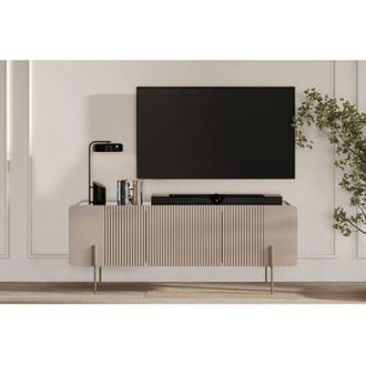 BOBOCHIC Bobochic - Meuble tv 3 portes 150 cm mathilde plateau effet marbre et pieds or Beige