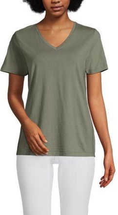 Lands End Supima Kurzarm-Shirt mit V-Ausschnitt, Damen, Gr&ouml;&szlig;e:40-42 regular, Gr&uuml;n, Baumwolle, by Lands End
