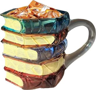 Generico Malbuchbecher - Glasbecher mit 3D-Malerei zum Lesen - lustige Tasse f&uuml;r Buchkaffee, f&uuml;r Frauen, M&auml;nner, Leser, Lehrer, Zuhause, Bibliothek, B&uuml;ro, Reis