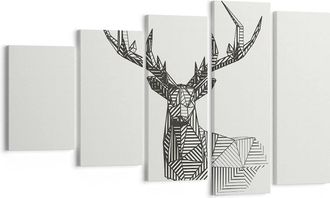 Arttor Bilder auf Leinwand Hirsch Skizze Skandinavisch Leinwandbild 100x60cm Wandbilder Dekoration Wohnzimmer Schlafzimmer Set 5 teilige Groß Wanddeko Bild W