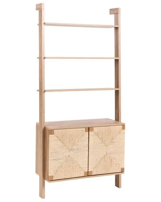 Beliani Bücherregal Holzoptik Hellbraun 4 Ebenen mit 2 Papierseil-Türen Boho Design Bondi