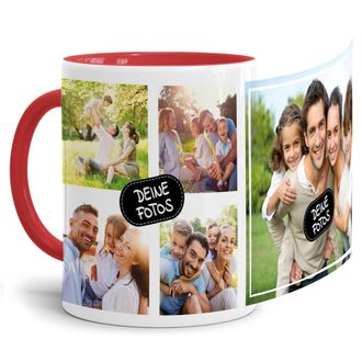 Tassendruck Foto-Tasse zum selbst gestalten mit Foto-Collage f&uuml;r 5 Wunschfotos - Geschenk f&uuml;r Familie, Freunde, Geburtstag, Weihnachten - Keramik Innen & Henkel R