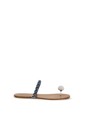 Pedro Garcia Womens Sandals Jewel-Embellished Dark Denim Denim-Rhodium Crystal Calf Leather Denim/rhodium