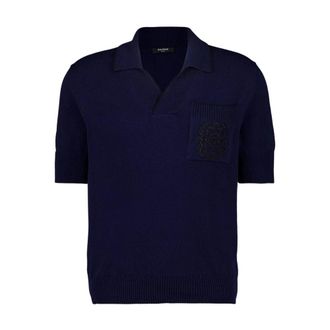 Balmain &Eacute;cusson Besticktes Strick-Polohemd - - Tops - Herren - Blau - S