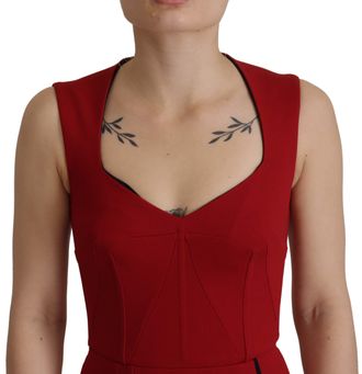 Dolce & Gabbana Womens Red Sweetheart Neck Bodycon Midi Dress Viscose Nylon Elastane