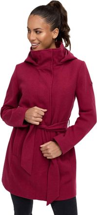 Marikoo Damen Übergangsmantel (XS-3XL) - Eleganter Mantel mit Taillengürtel, abnehmbarer Kapuze, 2-Wege-Reißverschluss, Warme Jacke Frauen - N047 (3XL, Berry-