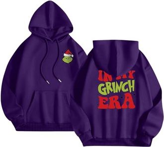 Generic Le Grinch Sweat A Capuche Femme Oversize Polaire Noël Vetement 2025 Pulls Sweatshirts Noel Sweet Costume De Pyjama The Hiver Deguisement Pilou Plaid C