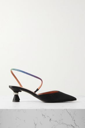 D'accori Escarpins À Brides Arrière En Satin À Cristaux Saturn - Noir