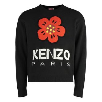 Kenzo Homme, Pulls, Noir, Taille: M Pull en Laine avec Fleur sur le Devant