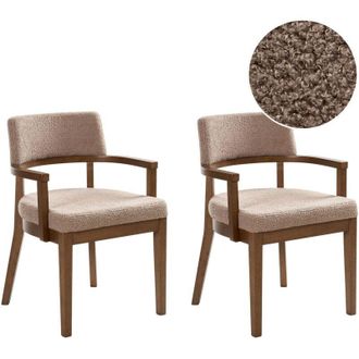 Beliani Lot de 2 Chaises de Salle &agrave; Manger en Boucl&eacute; Assise Tapiss&eacute;e Marron Fonc&eacute; et Taupe Dalbo