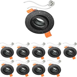 LEDs Com 10 Stück Bad-Deckeneinbaurahmen ERID, Feuchtraum, Badezimmer, IP44, rund, schwenkbar, schwarz matt, inkl. GU5.3 Fassung