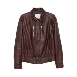 Brunello Cucinelli Homme, Vestes, Brun, Taille: S Vêtements dextérieur en cuir marron avec fermeture à glissière et bouton