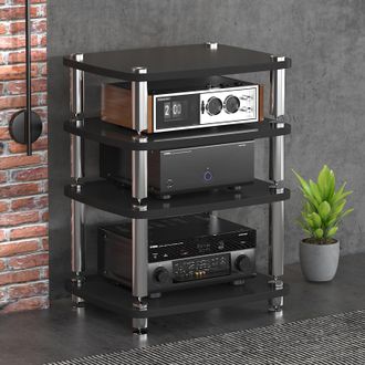 Generic HiFi Regal 4-stufiges Stereo-St&auml;nder, HiFi-Lautsprechergeh&auml;use Mit Vibrationsd&auml;mpfung, Modernes Stereo-Rack Aus Holz for Gaming, Besprechungsr&auml;ume, Wo