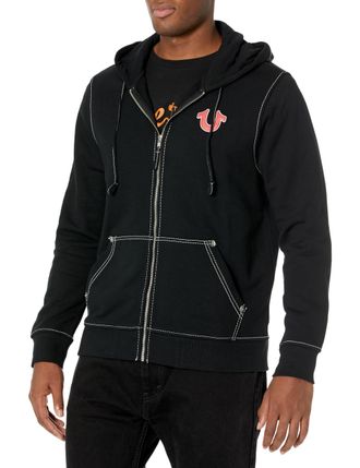 True Religion Herren Big T Zip Up Hoodie Kapuzenpullover, Jet Black, Medium
