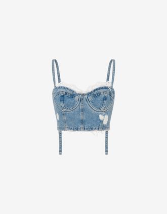 Moschino Top crop en denim de coton - Bleu