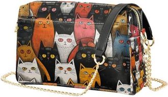 Mnsruu Sacs à bandoulière pour femme, illustration de chats colorés en cuir, sac à main