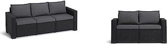 Keter Allibert by Gartenlounge Sofa California 3-Sitzer, Graphit/cool grey, 199 x 68 x 72 cm & Allibert by Gartenlounge Sofa California 2-Sitzer, Graphit/co
