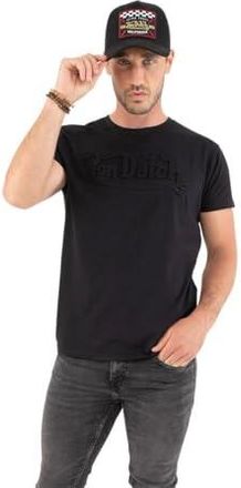 Von Dutch Tee Shirt Homme Coton, T Shirt Homme à Manches Courtes et Col Rond, Logo Gaufrage 3D, Noir, Taille 2XL
