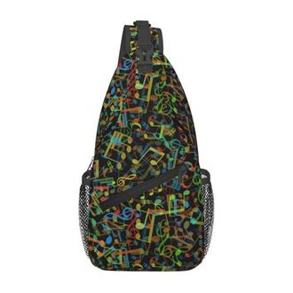 Generic Notes De Musique Sombres Et Color&eacute;es Entrelac&eacute;es Sacoche Bandouliere Antivol Sling Bag Pratique Sac &Agrave; Dos Bandouli&egrave;re Pour Shopping Camping Cyclisme