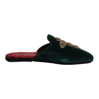 Dolce & Gabbana Gr&uuml;ne Samt-Cross-verzierte Hausschuhe - - Shoes - Herren - Gr&uuml;n - 40 EU