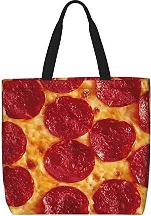 Generic Sac Fourre-Tout Pizza Au Pepperoni Sac &Agrave; Bandouli&egrave;re En Toile R&eacute;utilisable De Grande Capacit&eacute; Sacs En Toile Pour Femmes, Pour &Eacute;cole, Voyage, Femmes, S