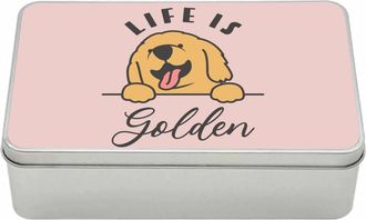 Fabulous Metallbox, Rosa - Life is Golden Retriever Hund Golden Retriever - 11 x 18,5 x 5,5 cm - Aufbewahrungsbox, Schl&uuml;ssel, Werkzeug, Brotdose, Zucker, Kekse
