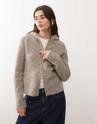 Weekday Gilet zipp&eacute; en maille avec capuche - Beige chin&eacute;-Blonde