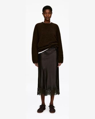 Arket Satinrock Mit Spitze -Braun