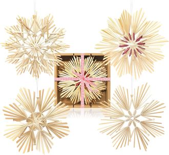 Com-Four 4X Strohsterne im Mix-Set - Stroh-Anhänger für den Weihnachtsbaum - natürlicher Christbaum-Behang - Weihnachtsdekoration - 18 cm